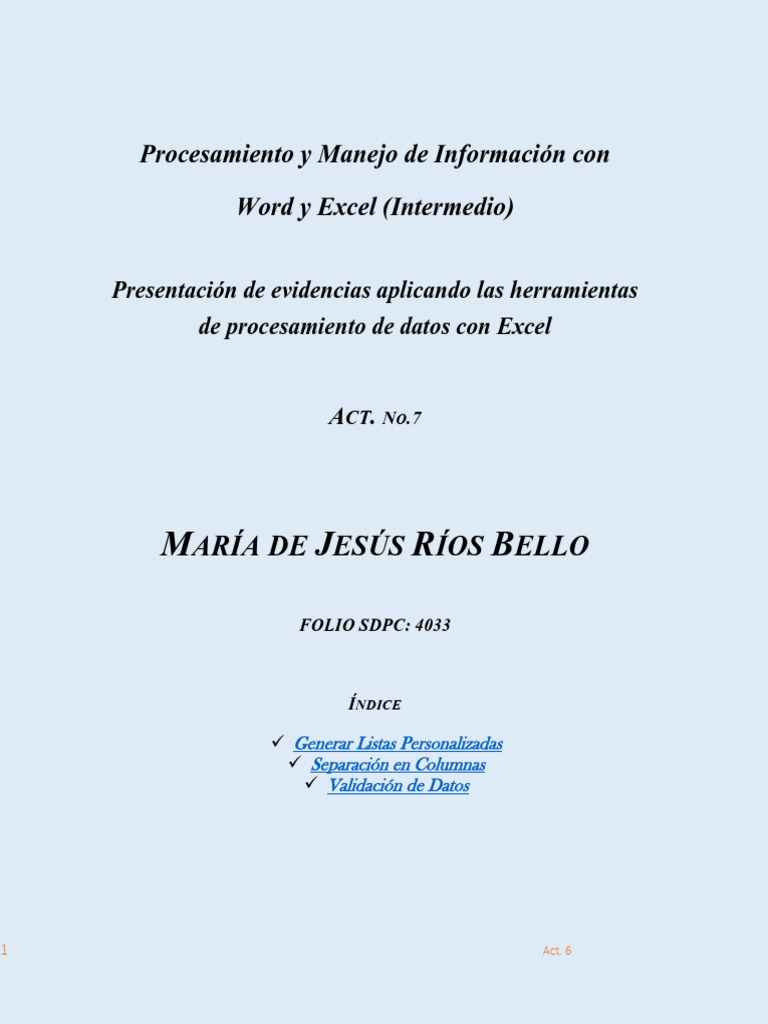 Actividad 7 | PDF | Microsoft Excel | Hoja de cálculo