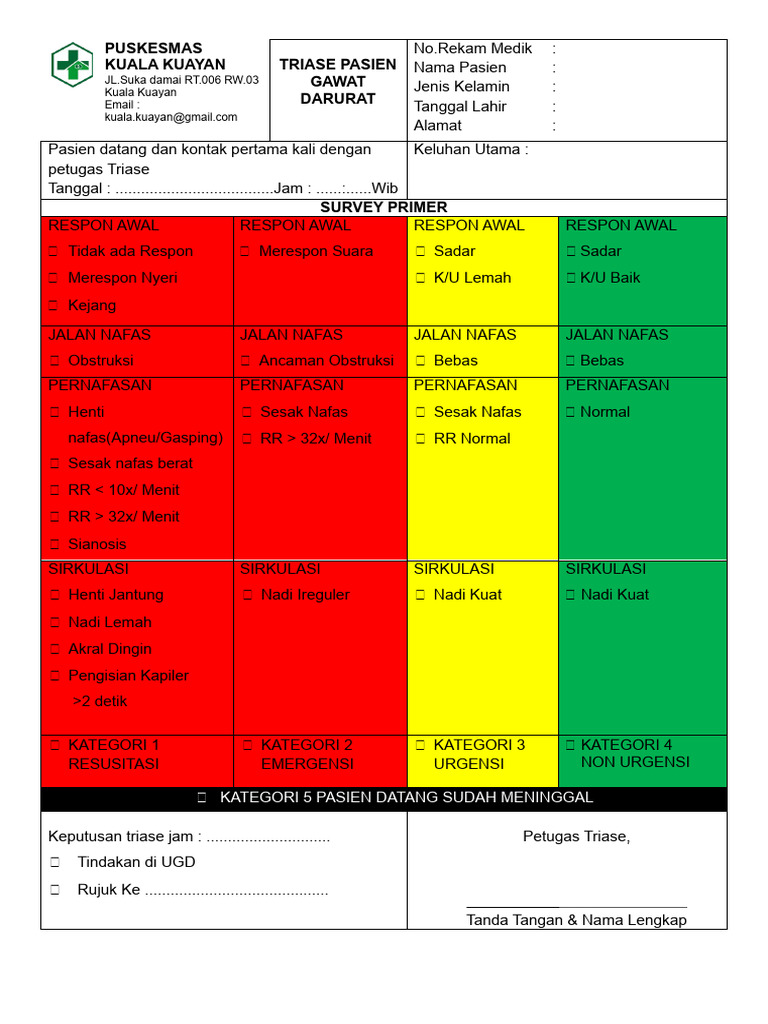 Form Triase Pasien Gawat Darurat Ugd | PDF