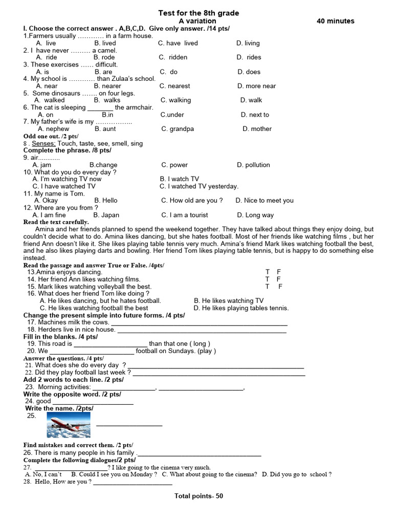 8th Grade Test | PDF
