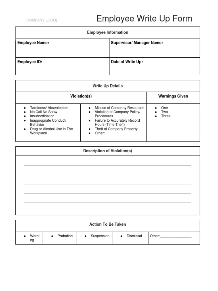 Employee Write Up Form