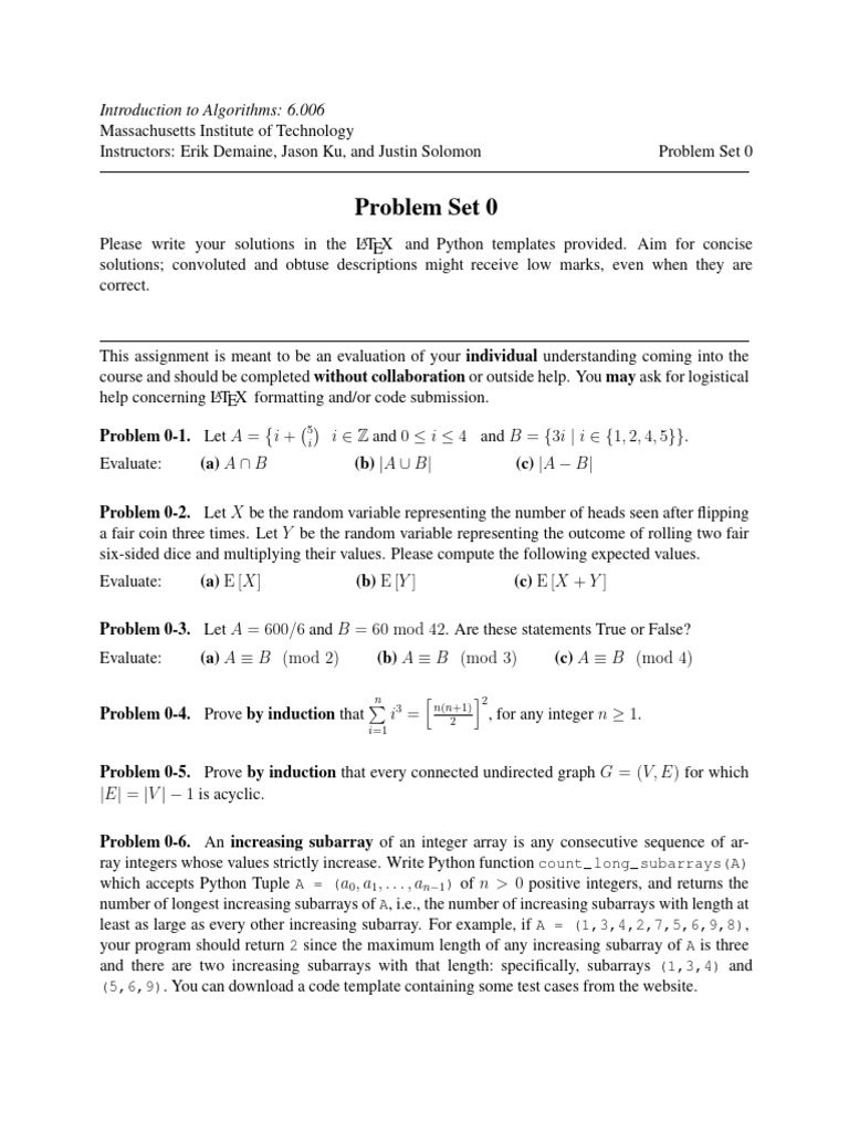 MIT 6.006 Problem Set 0 Solutions | PDF | Applied Mathematics ...
