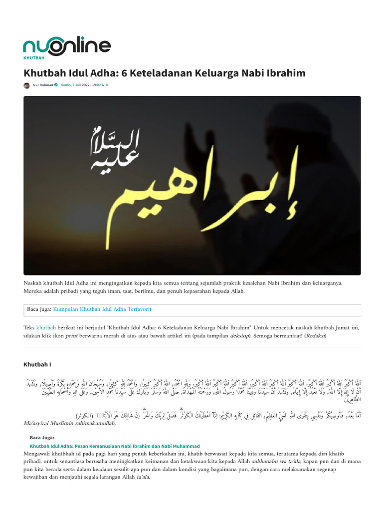 Khutbah Idul Adha - 6 Keteladanan Keluarga Nabi Ibrahim | PDF