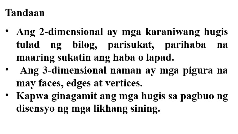 Ang 2-Dimensional Ay Mga Karaniwang Hugis | PDF