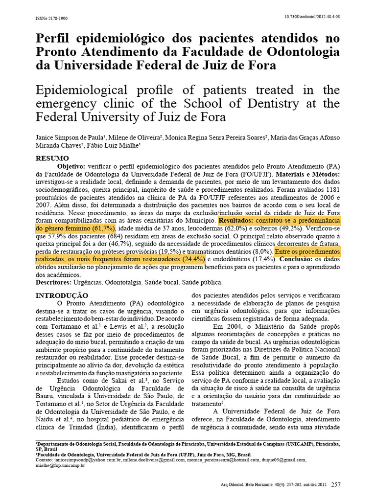 Perfil de Pacientes Epi | PDF | Odontologia | Medicina Clínica