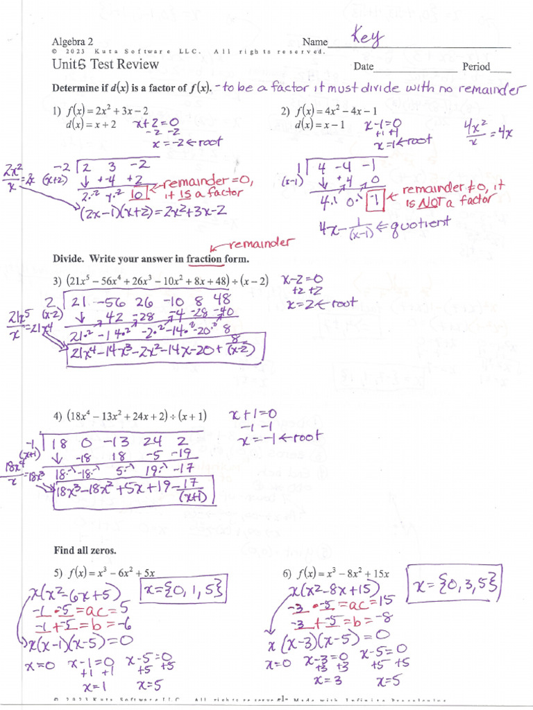 Unit 5 Test Review My Answer Key | PDF
