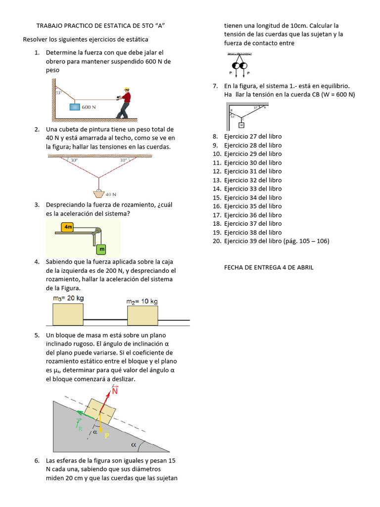 Trabajo Practico de Estatica de 5to | PDF | Fricción | Ingeniería mecánica