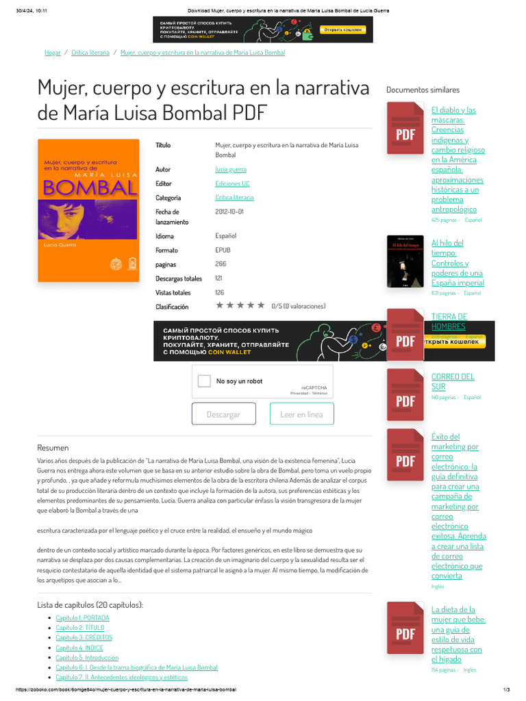 5B Mujer, Cuerpo y Escritura en La Narrativa de María Luisa Bombal de Lucía Guerra | PDF ...