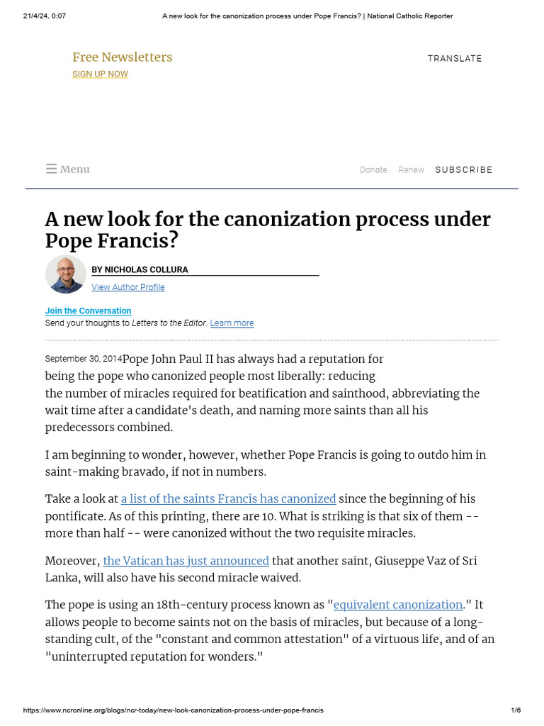 Canonization Changes Under Pope Francis | PDF | Pope Francis | Pope ...