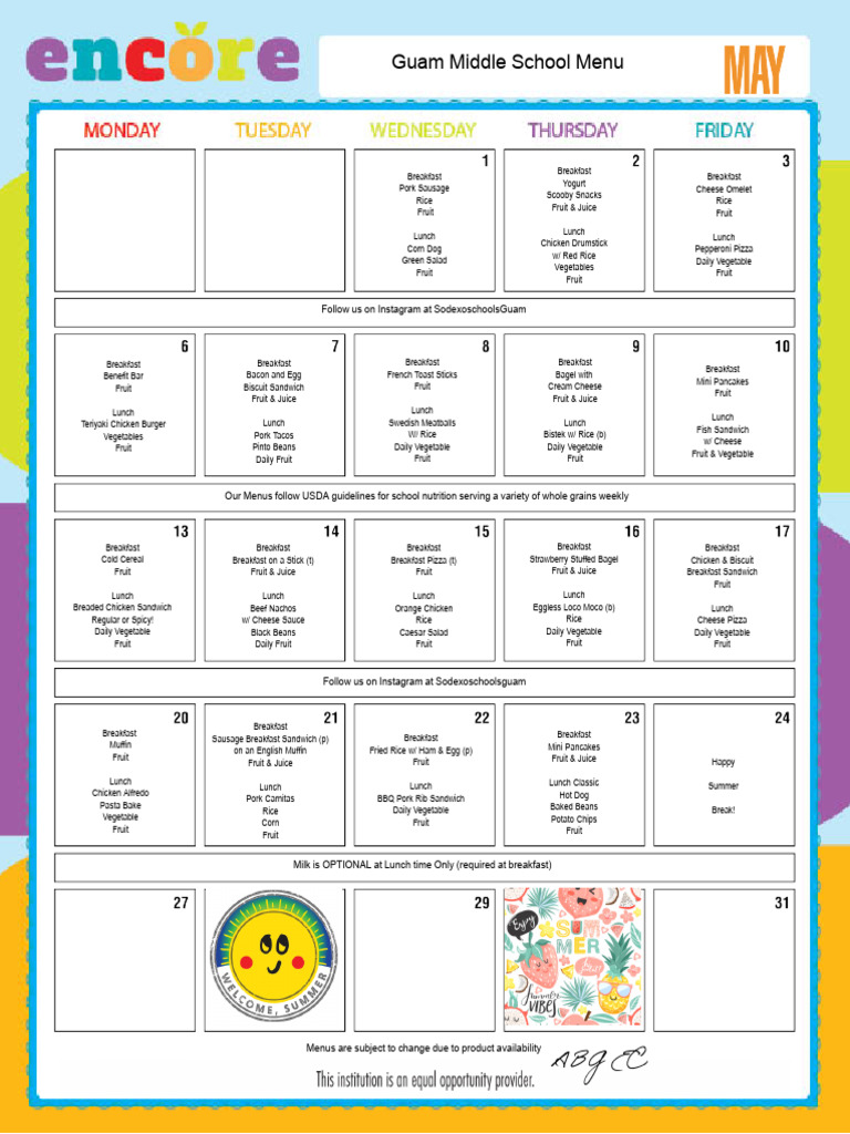 May Middle School Menu | PDF | Lunch | Sandwich
