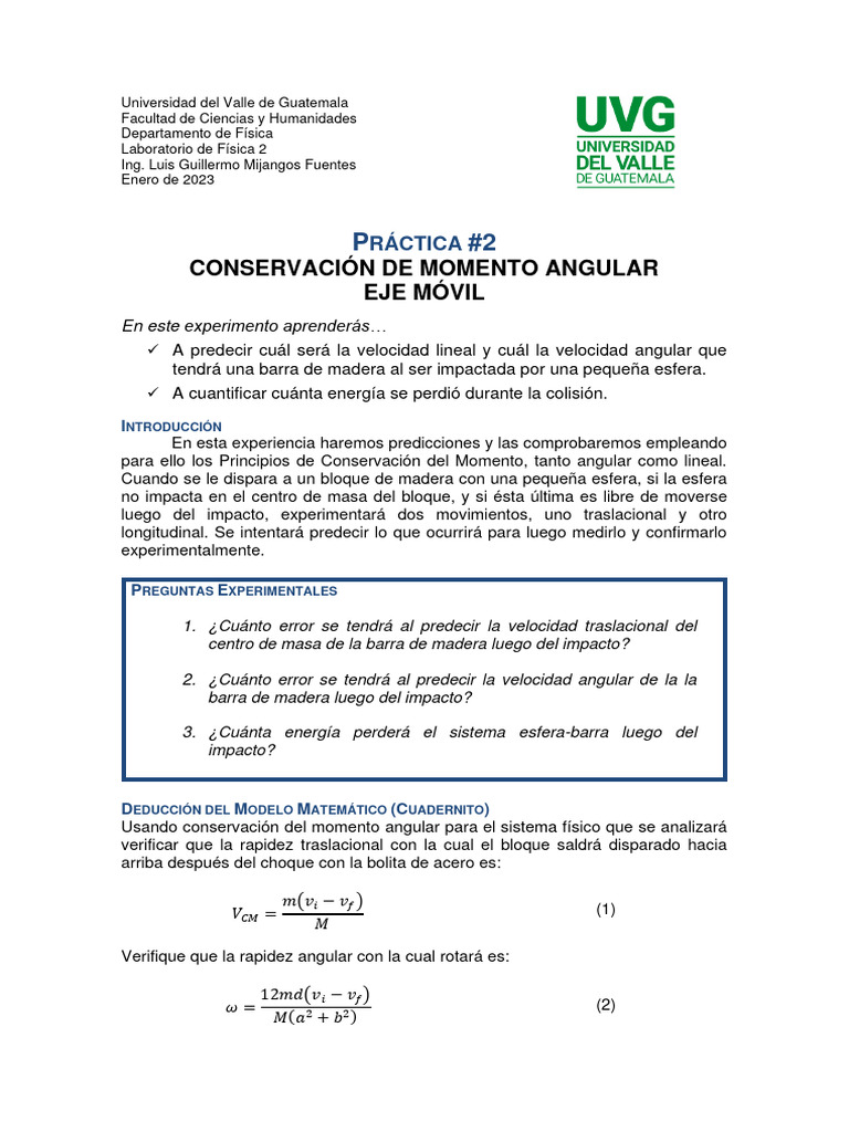 Práctica 2 - Conservación de Momento Angular v3 | PDF | Masa | Proyectiles