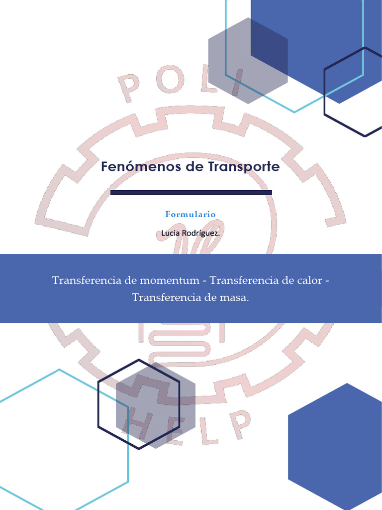 Formulario de Fenómenos de Transporte | PDF | Fenómenos de transporte | Ramas de la termodinámica