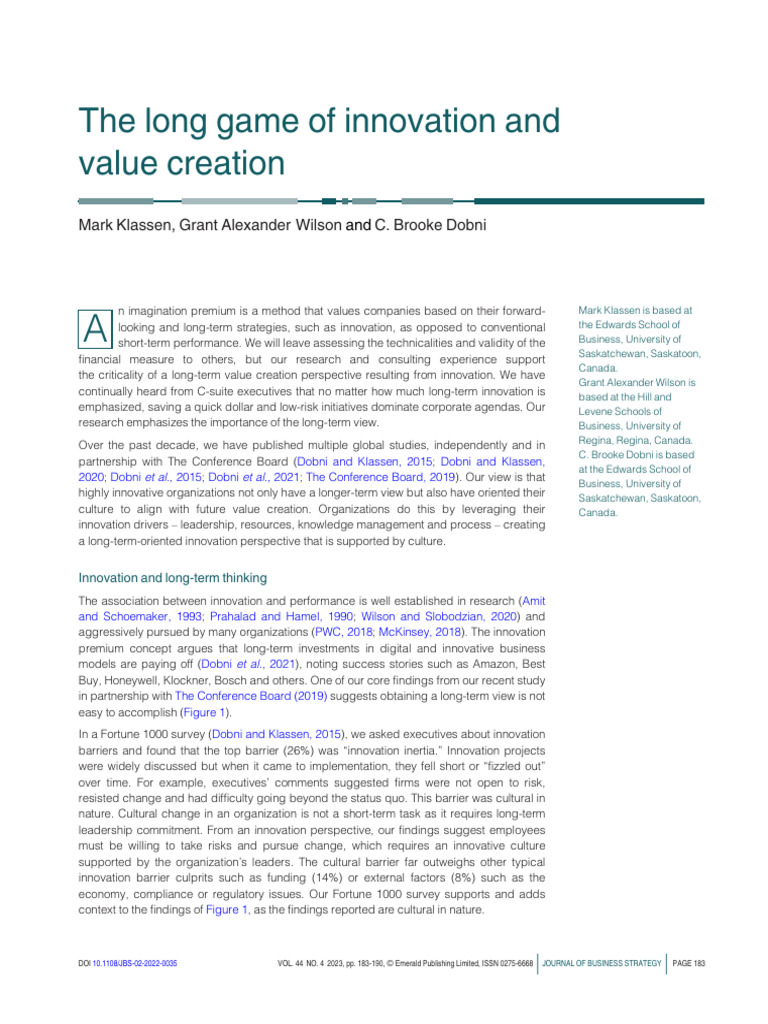 Long-Term Innovation for Value Creation | PDF | Innovation | Strategic ...