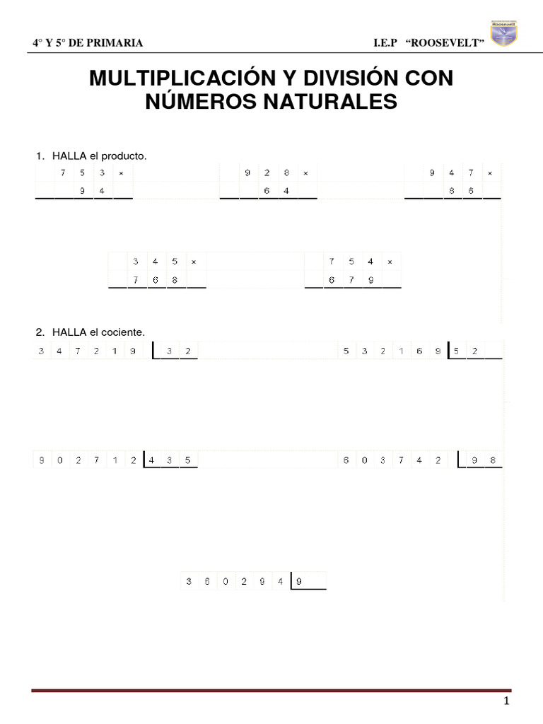 05 Multiplicación y División de Números Quinto de Primaria | PDF