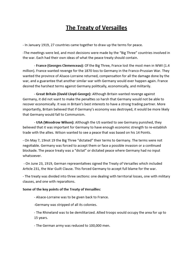 Notes-The Treaty of Versailles | Download Free PDF | Treaty Of ...