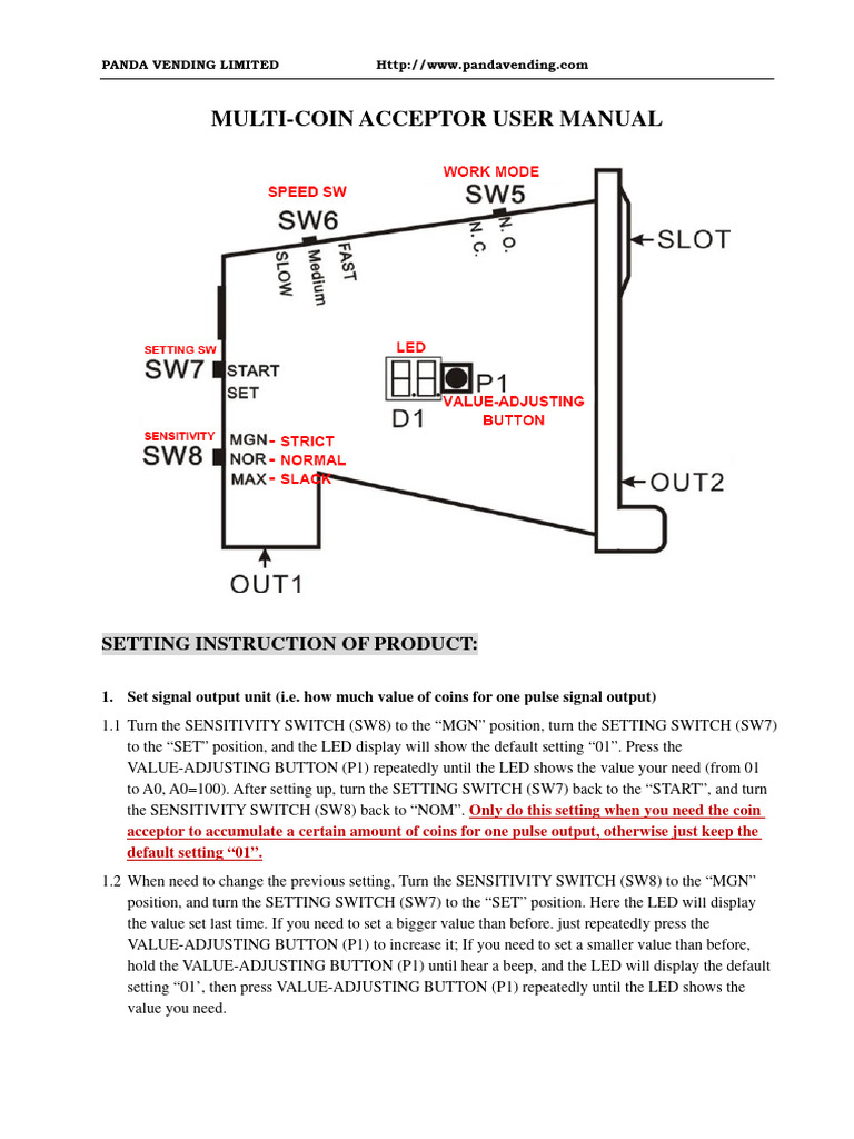 315 500 Coin Acceptor Manual | PDF | Manufactured Goods | Electricity