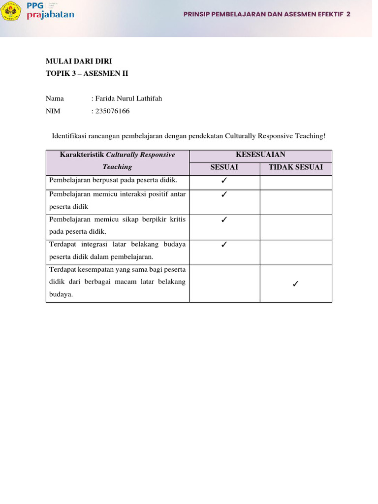 PPA2-T3 - Mulai Dari Diri - Ceklist - Farida Nurul Lathifah | PDF