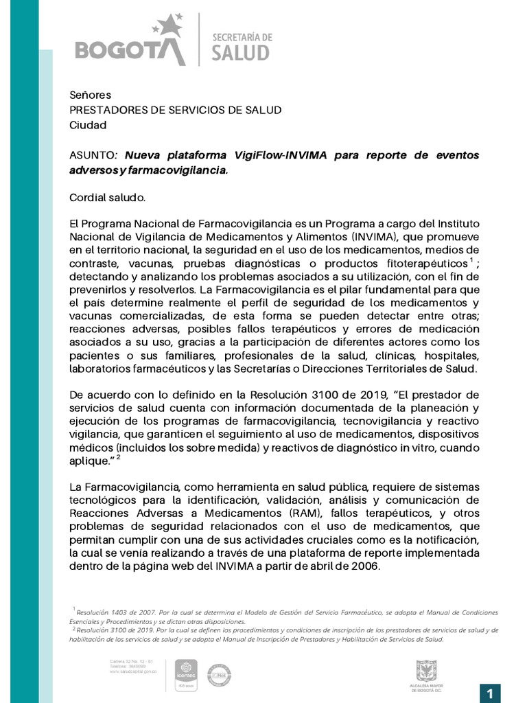 VigiFlow INVIMA | PDF | Medicamentos con receta | Efecto adverso