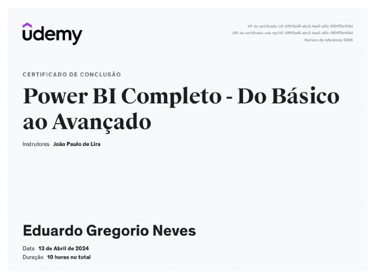 Certificado Curso Power Bi Udemy | PDF
