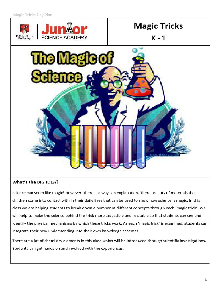 Magic Tricks Day Plan Yrs K-1 - 2021 | PDF | Sodium Bicarbonate | Carbon Dioxide