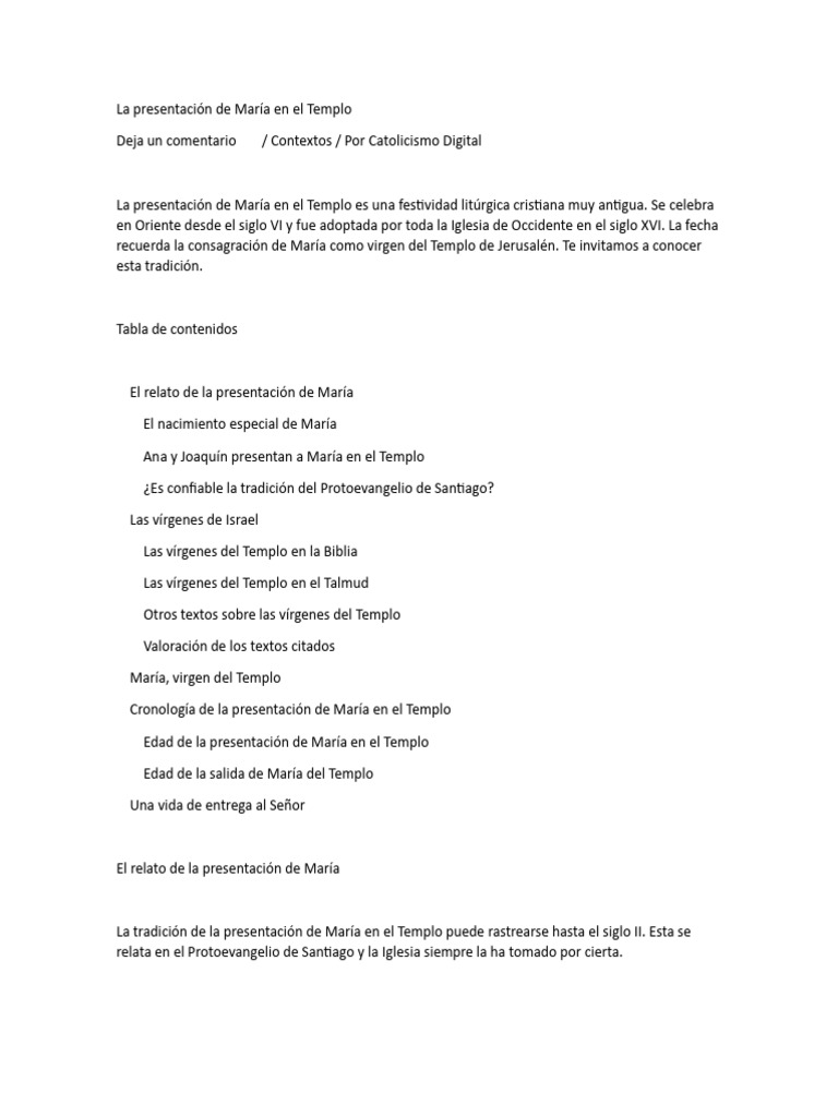 La Presentación de María en El Templo | PDF | María, madre de Jesús | Jesús