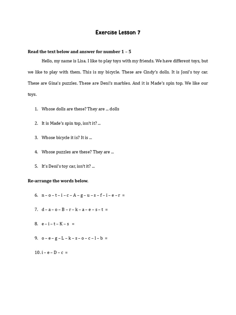 Exercise Lesson 7 | PDF