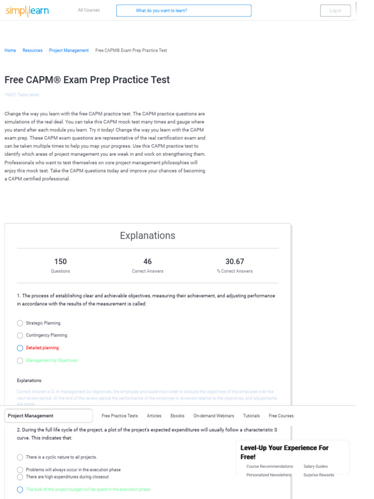 CAPM® Exam Prep - 150 Free Practice Test Questions - Si | PDF | Project ...
