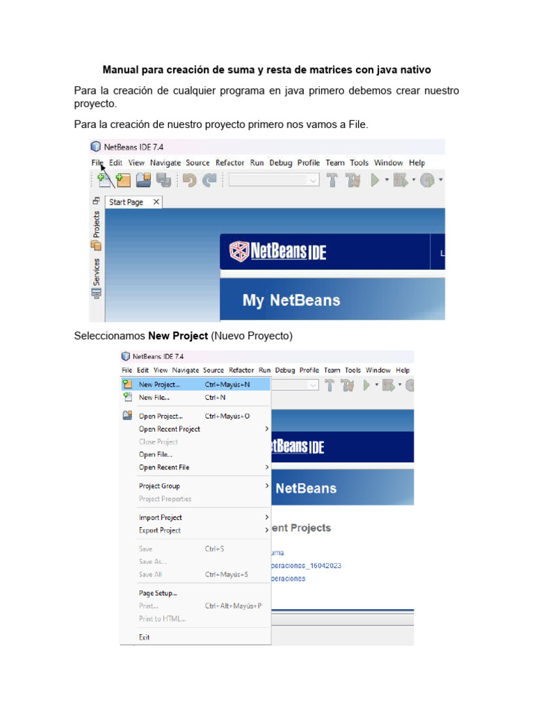 Manual para Creación de Suma y Resta de Matrices Con Java Nativo ...