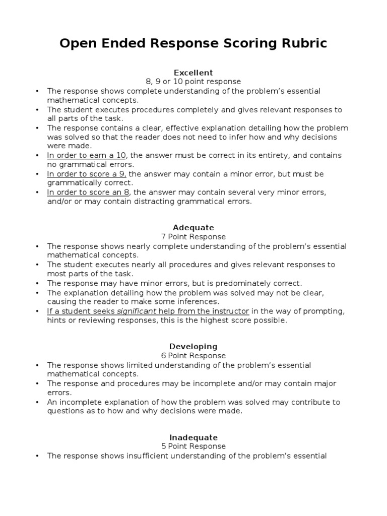 Open Ended Response Scoring Guide | PDF | Business | Self-Improvement