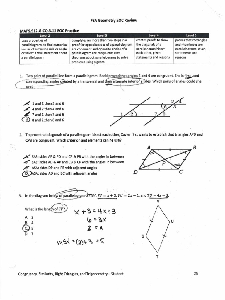 Geom - EOC Review - Congruency, Similarity, & Right Triangles (Packet 3 ...