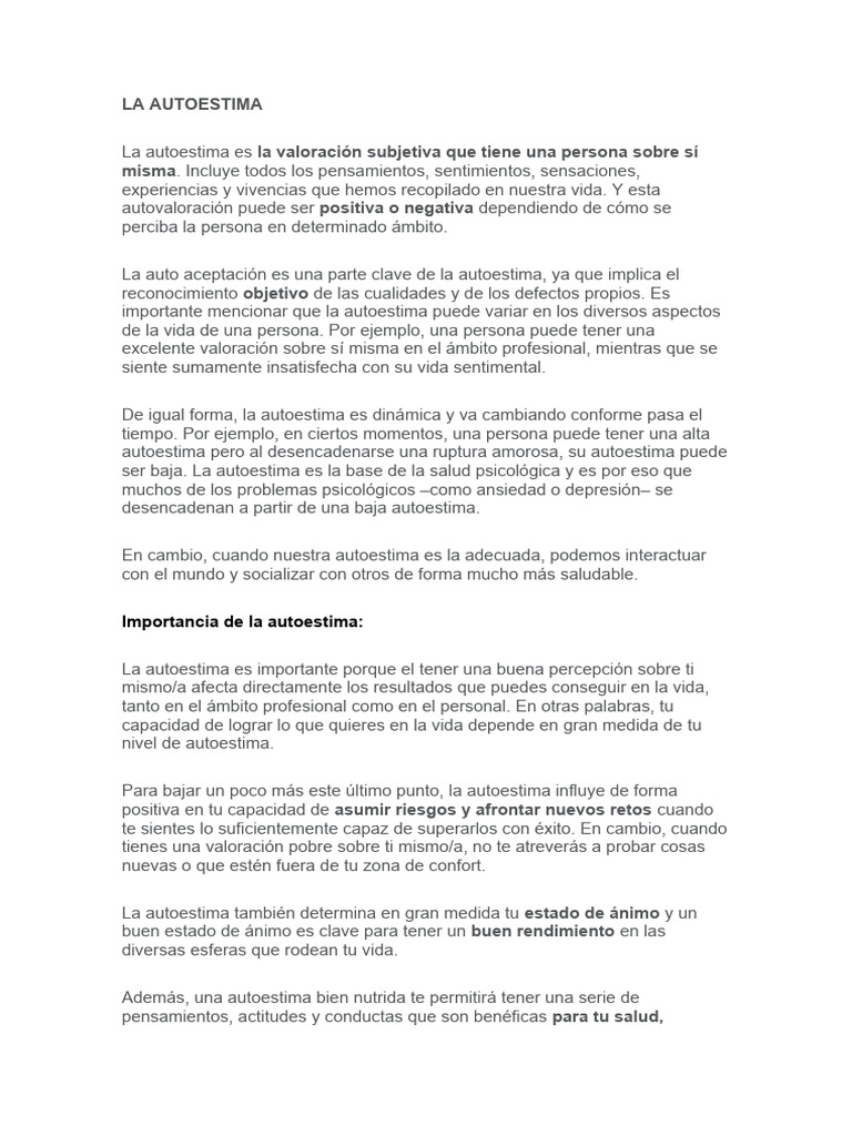 La Autoestima | PDF | Autoestima | Cognición