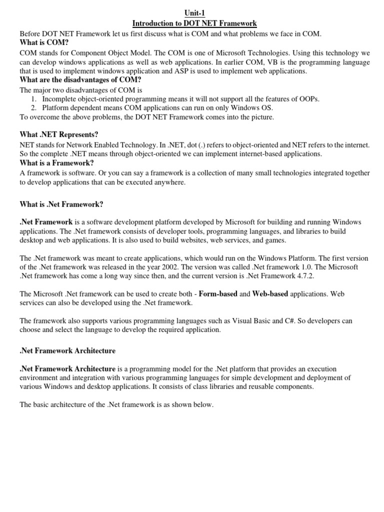 Dot Net Unit 1 Pdf C Sharp Programming Language Component