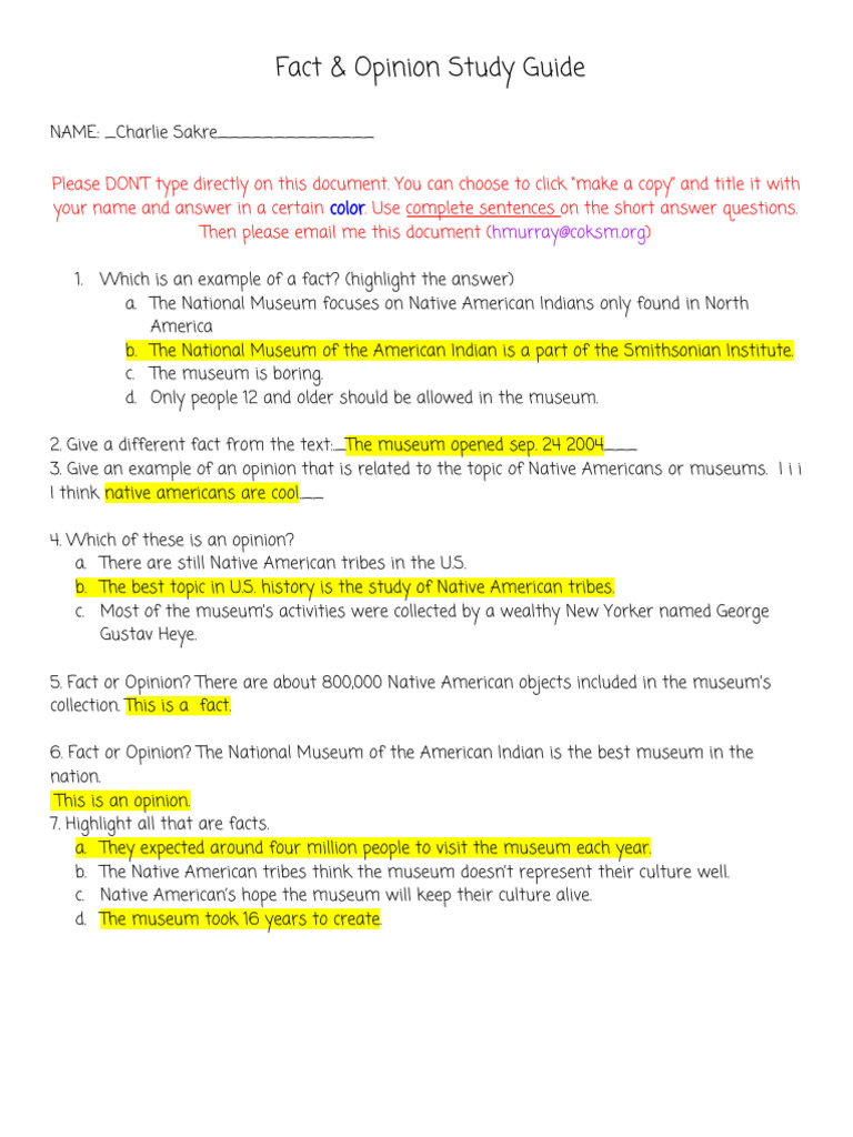 Fact vs. Opinion Study Guide | PDF