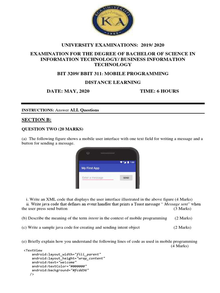Mobile Programming Past Paper 2020 | PDF | Java (Programming Language ...