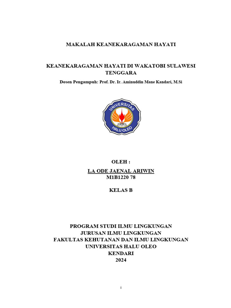 Makalah Keanekaragaman Hayati La Ode Jaenal Ariwin (M1B122078) Il B | PDF