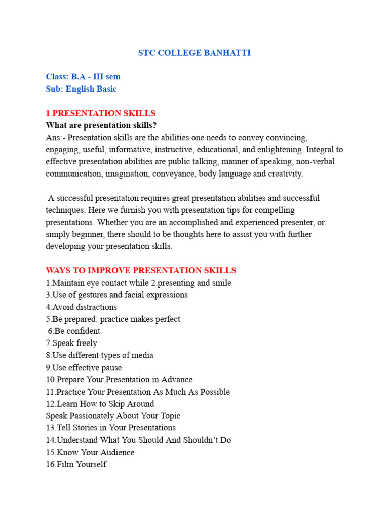 BA - III Sem Grammar | PDF | Body Language | Chart