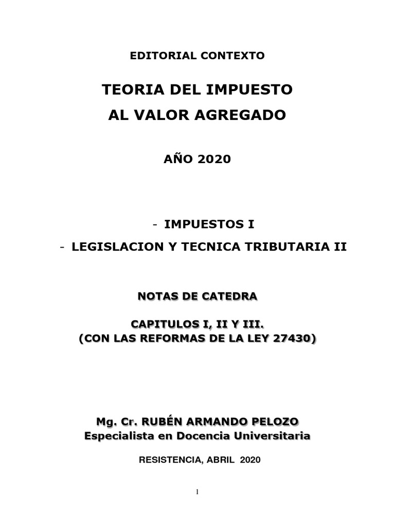 Teoria de Iva 2020 Capitulos I - Ii - Iii | PDF | Impuestos | Pagos