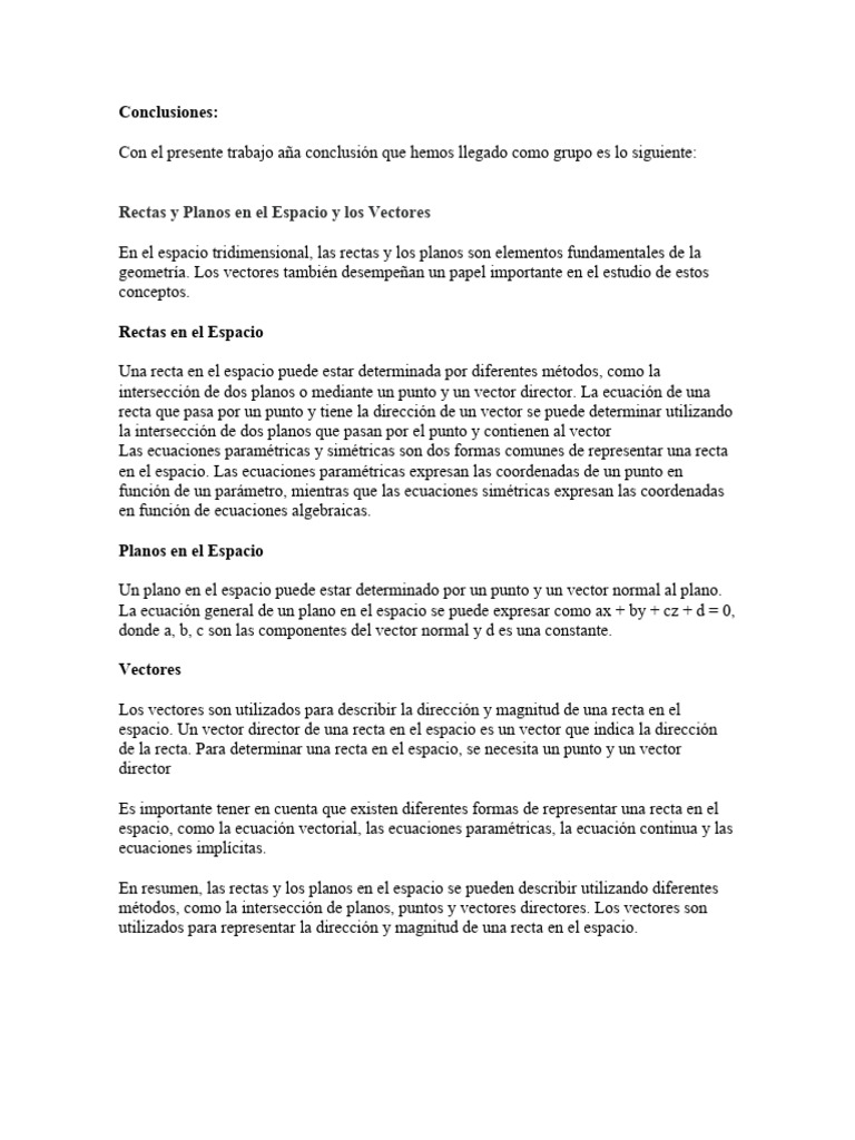 Conclusiones | PDF | Vector Euclidiano | Línea (geometría)