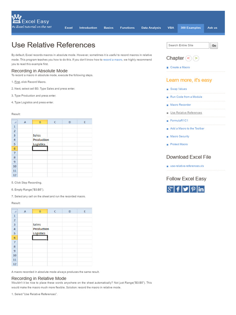 Chapter 1.5 - Use Relative References | PDF | Microsoft Excel | Visual ...
