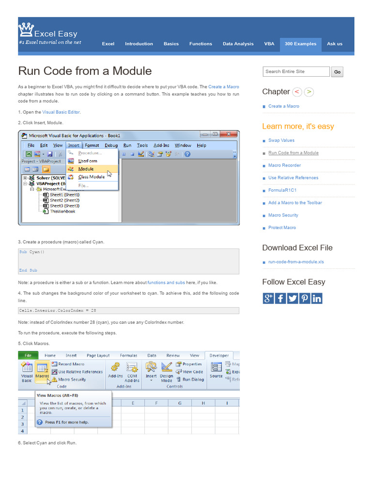 Chapter 1.3 - Run Code From A Module | PDF | Microsoft Excel | Visual ... Chapter 1.3 - Run Code From A Module | PDF | Microsoft Excel | Visual ...