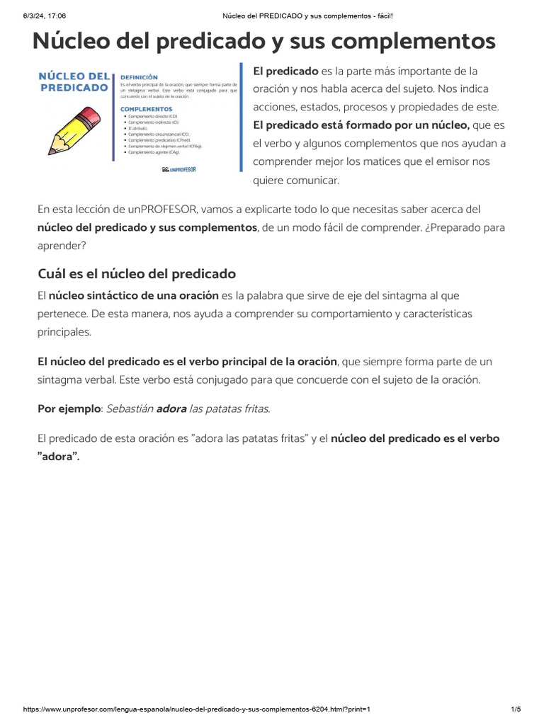 Núcleo Del PREDICADO y Sus Complementos - Fácil! | PDF | Predicado (Gramática) | Verbo