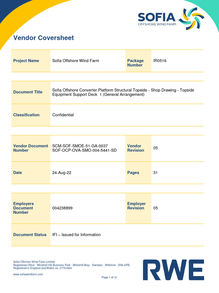 Sofia Offshore Wind Farm Topside Drawing | PDF