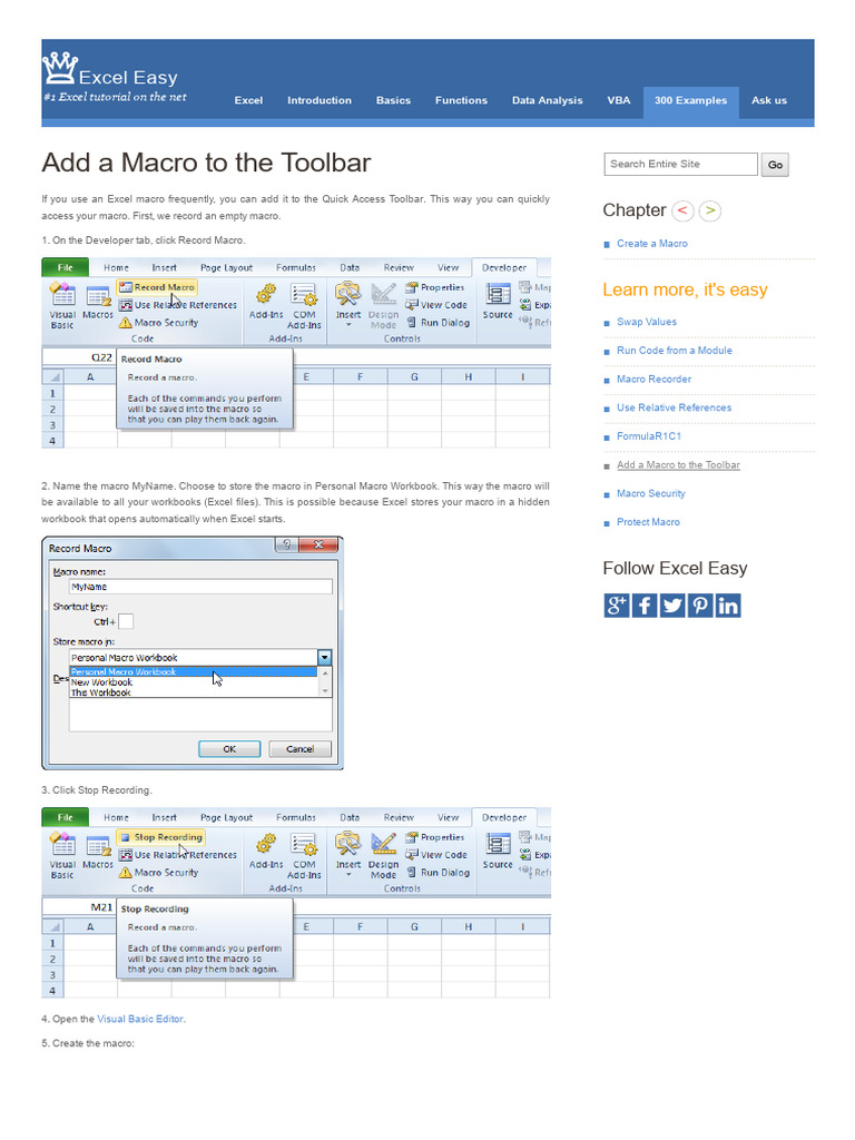 Chapter 1.7 - Add A Macro To The Toolbar | PDF | Microsoft Excel | Macro (Computer Science)