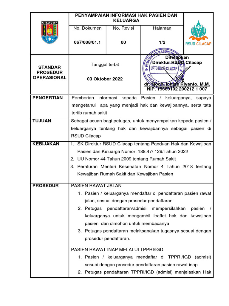 8 Spo Penyampaian Informasi Hak Pasien Dan Keluarga | PDF