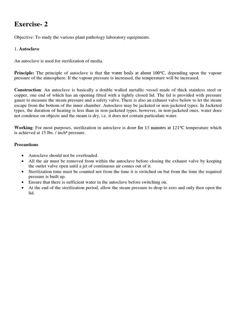 Exercise - 2 | PDF | Sterilization (Microbiology) | Steam