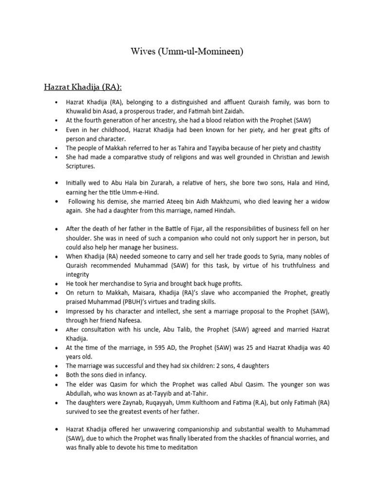 Life and Legacy of Hazrat Khadija (RA) | PDF | Muhammad | Umar