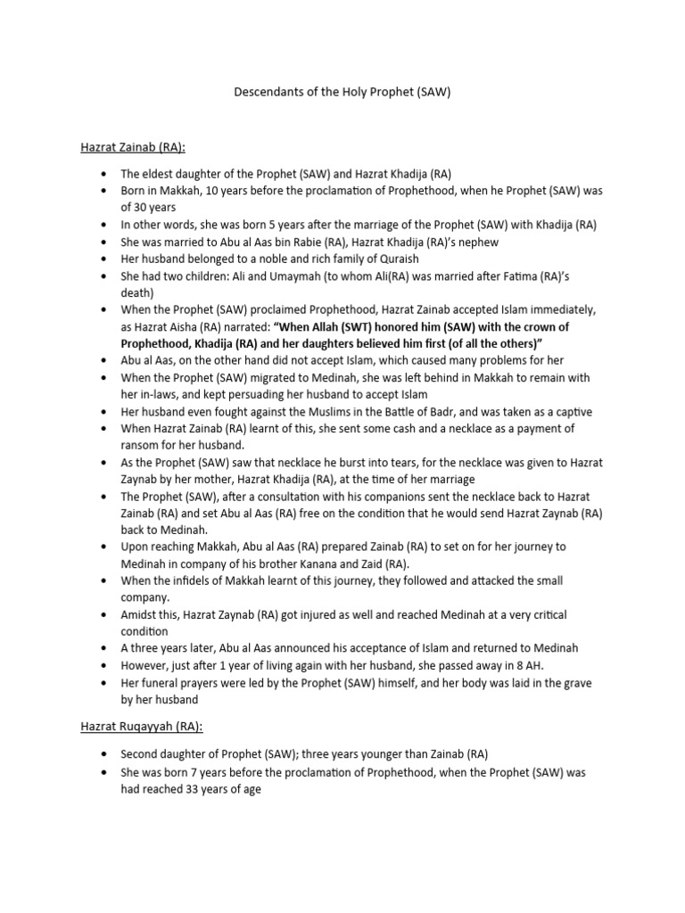 Living Descendants of Prophet Muhammad | PDF | Husayn Ibn Ali | Ali