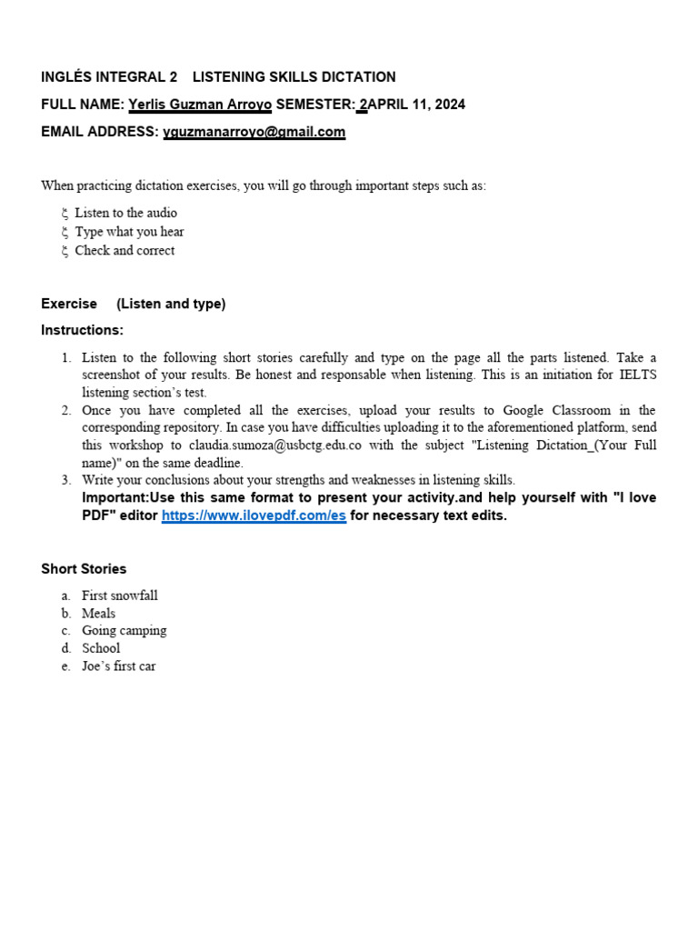 Listening Skills Dictation Guide | PDF