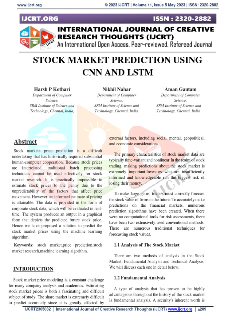 IJCRT2305032 | Download Free PDF | Technical Analysis | Stocks