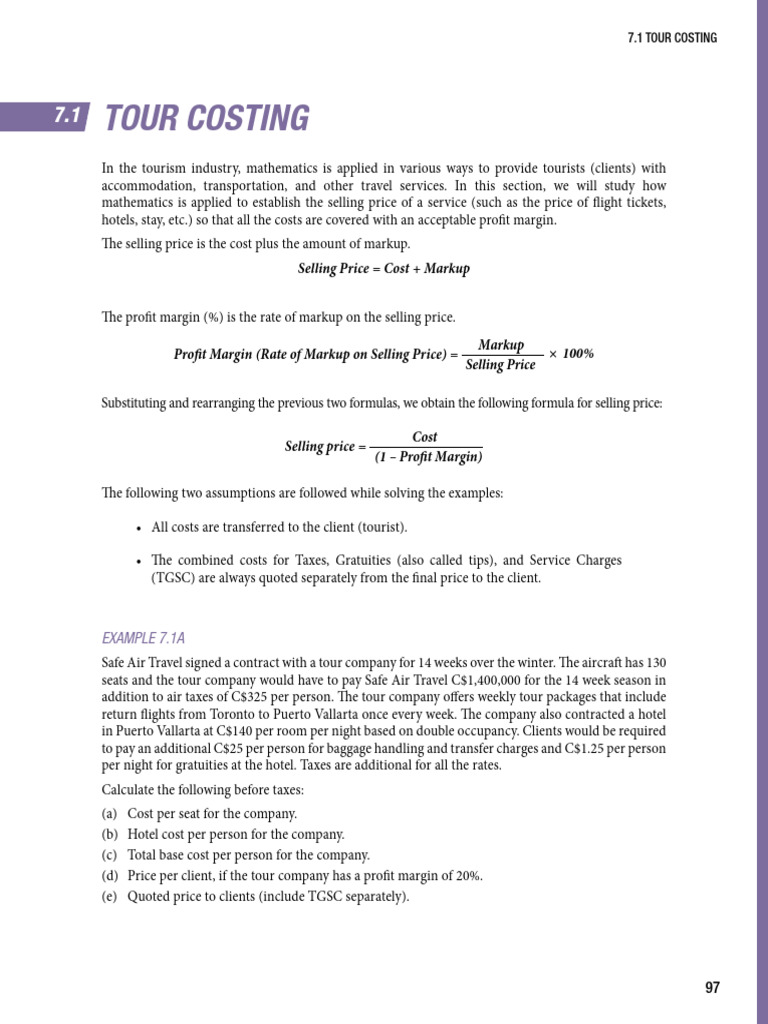 Tour Costing Work Sheets | PDF | Prices | Fee