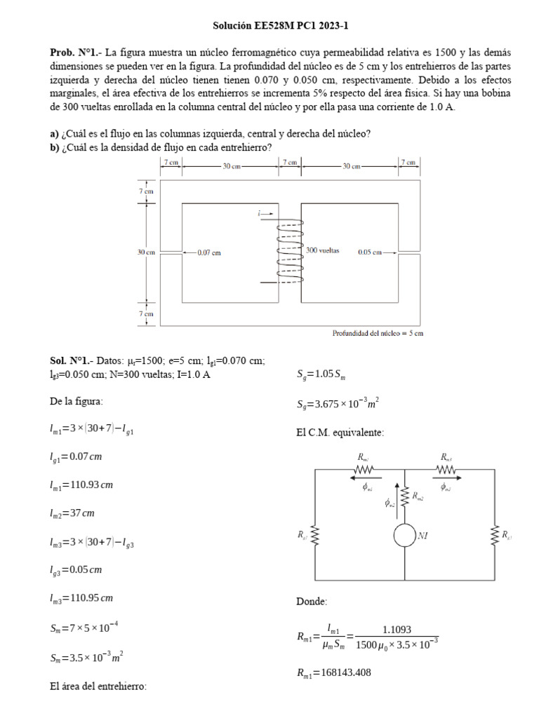 Solución EE528M PC1 2023-1 | PDF | Inductor | Electromagnetismo